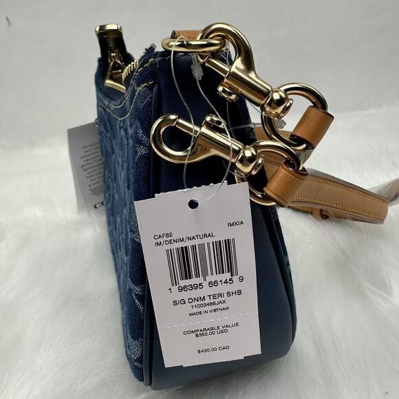 Coach | Bags | Coach Teri Shoulder Bag Signature Denim Vachetta Leather ...